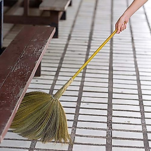 SKENNOVA - Set of Loincloth Fabric Broom Bag & Thai Traditional Grass Broom Vintage Style with Bamboo Brown Handle & Hand Grip with Wire Length 40-41-inch x Width 20-24-inch