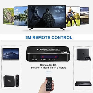 FERRISA 4K 60Hz 4x1 HDMI Switch, 4 Port Auto HDMI Switch Box with IR Remote,Support HDCP 2.2 4Kx2K 3D 1080P,4 in 1 Out HDMI Switch Switcher Selector for Xbox360/PS3/Roku/to TV Projector