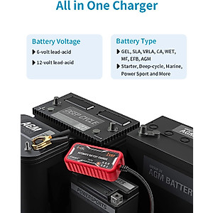 [2-Pack] FOVAL 2-Amp Car Battery Charger, 6V and 12V Portable Automatic Smart Charger, Battery Maintainer, Trickle Charger and Battery Desulfator for Car Lawn Mower Motorcycle Boat Lead Acid Batteries