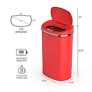 Mainstay Motion Sensor Trash Can, 13.2 Gallon, Red Stainless Steel