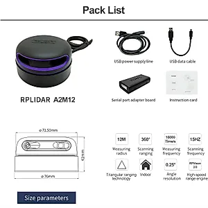 Slamtec RPLIDAR A2M12 360 Degree 2D Lidar Sensor Kit, 15Hz Scan Rate and 12 Meters Distance Module for Intelligent Obstacle Avoidance/Robot/Maker Education