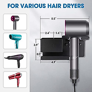 BOJDOPIE Hair Dryer Holder Wall Mounted, Blow Dryer Organizer for Bathroom, Aluminum Alloy Multi-functional Hair Dryer Rack for Dyson Supersonic, Morden Black