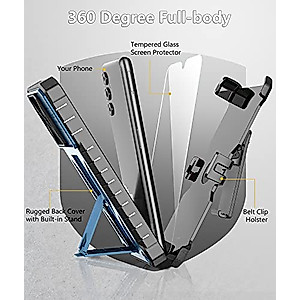 Case for Samsung Galaxy A13 5G: Rugged Protective A13 Cell Phone Cover with Kickstand Clip Holster Stand | Shockproof Bumper Textured Matte Design Military-Grade Heavy Duty Drop Protection - Blue