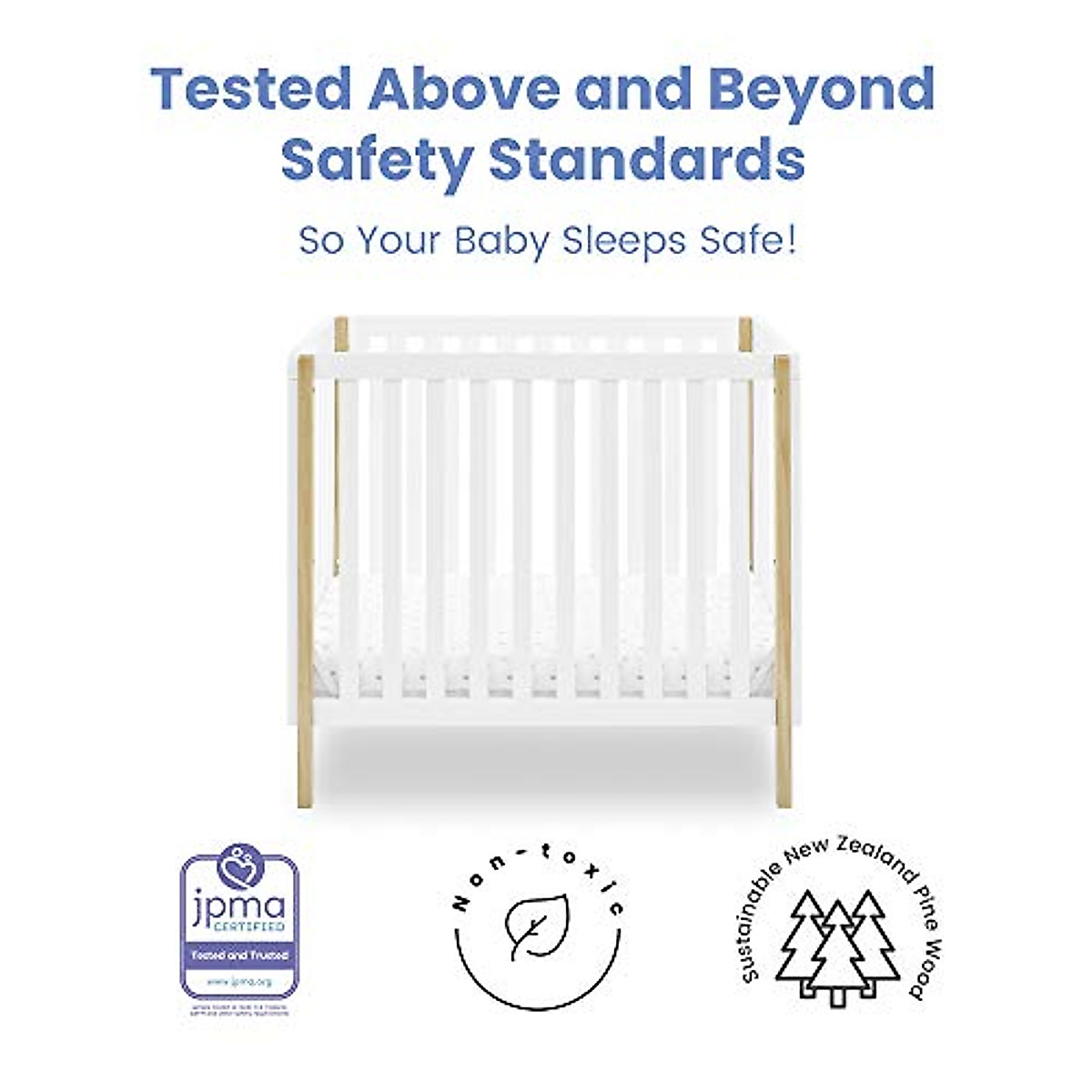 Delta Children Gio Mini Crib with 2.75" Mattress Included, Bianca White/Natural