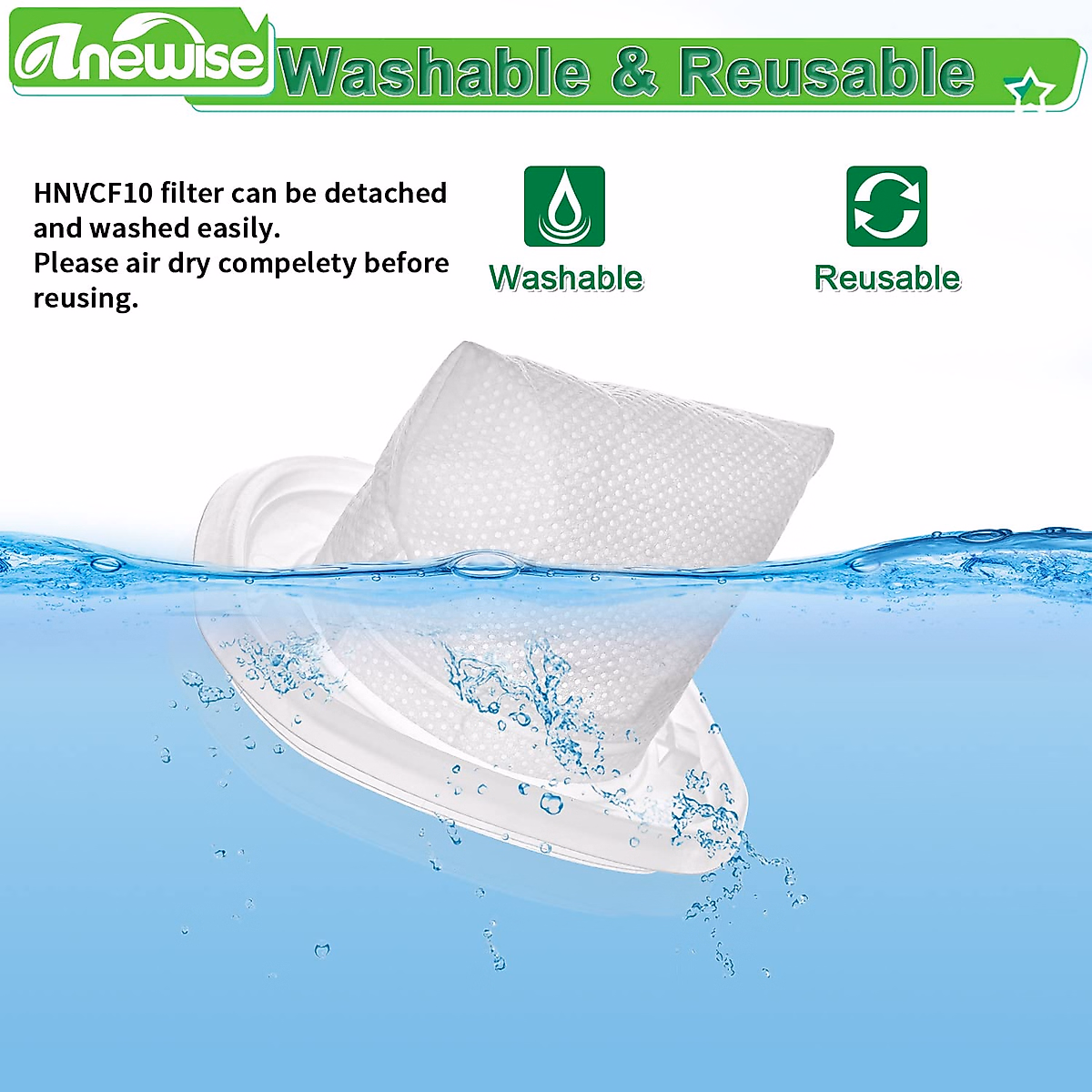 Anewise HNVCF10 Filter Replacement for Black and Decker Hand Vacuum HNVC220BCZ01, HNVC215B10, HNVC215B12, HNVC115B22, HNVC220BCP07, HNVC215BW52, HNVC115J06, 6 Pack