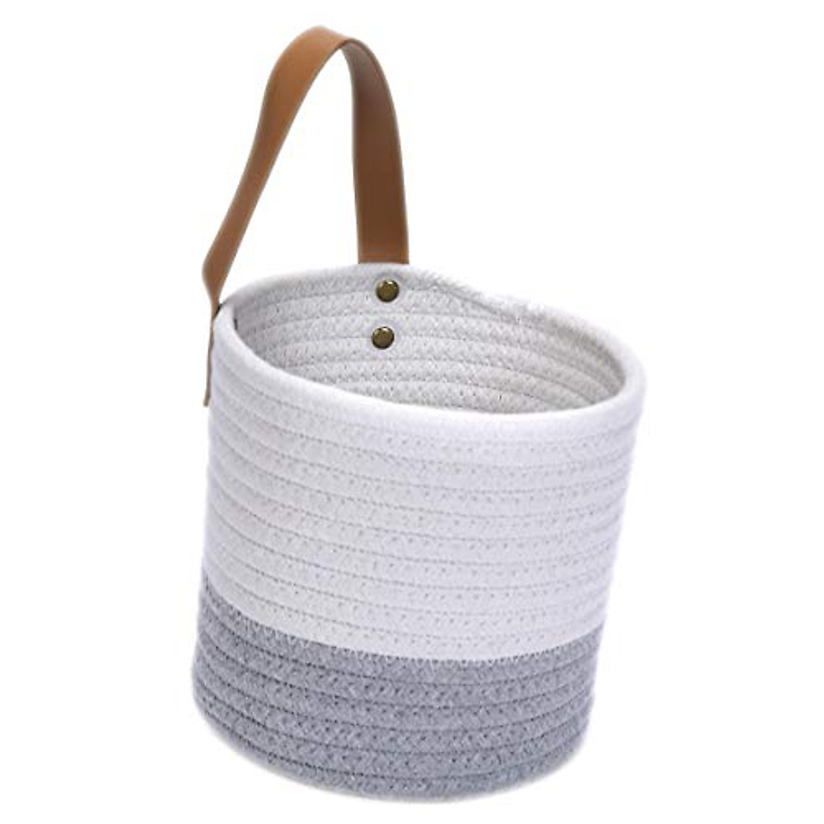2pack Small Hanging Basket-Cotton Rope Wall Basket with Handle, Hanging Storage Basket, Shelf Baskets Storage Bin Closet Organizer 6"×6.3", Woven Plant Basket - (White & Grey)