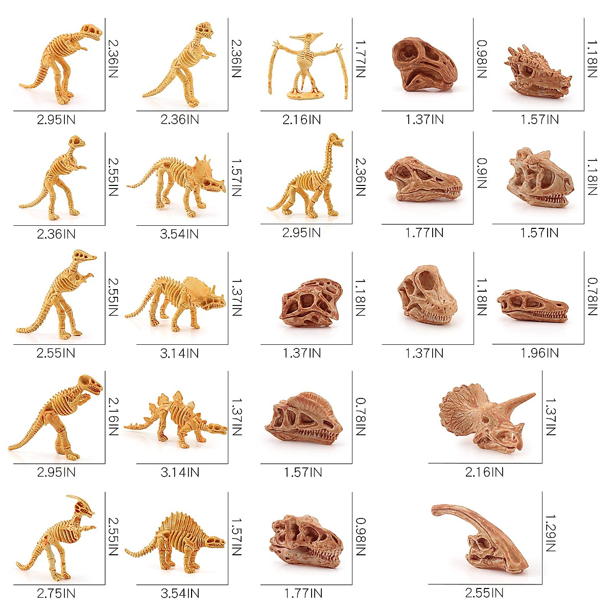 Dinosaur Head Skeleton Golden Dino Fossil Assorted Bones Playsets 23 PCS Action Figures Model Toys for Kids