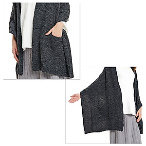 Hanerdun's Womens Thick Knit Wrap Soft Warm Shawl Winter Scarf With Pocket, Black, One Size