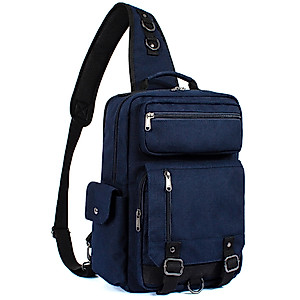 Messenger Bag for Men Canvas Sling Bag Crossbody Backpack Laptop Shoulder Bag Hiking Daypacks Casual Tactical Travel School (Dark blue-D)