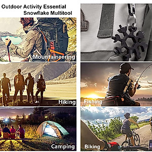 Snowflake Multi tool, 19 in 1 Portable Stainless Steel Snowflake Tool for Outdoor Travel Camping, with Key Ring and Carabiner Clip,Gift for Men Dad (Black)