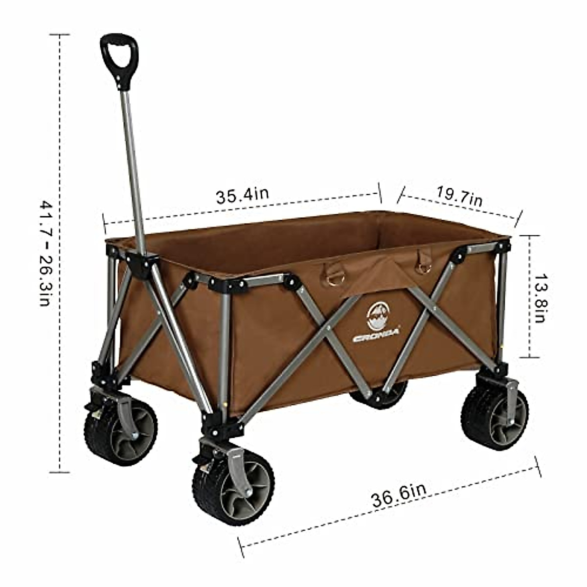 CRONDA Boutique Foldable Camping Cart, Heavy Duty Collapsible Folding Wagon Utility Outdoor Camping Garden Cart, All Terrain Wheels with Brake (Brown)