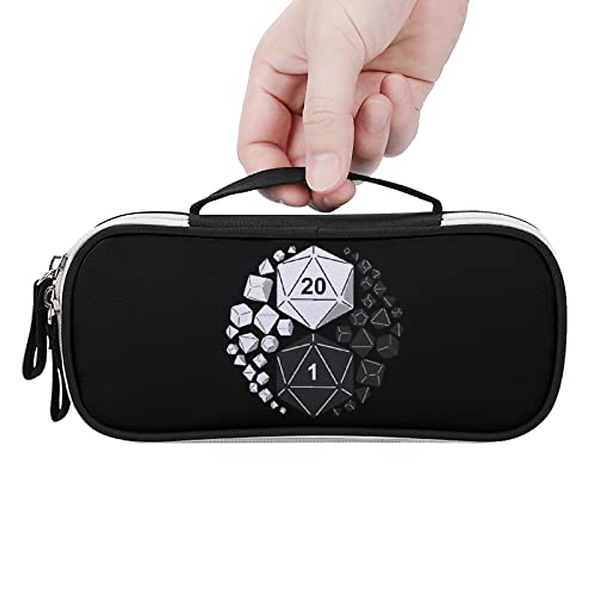 D20 Dice Yin Yang Printed Pencil Case Bag Stationery Pouch with Handle Portable Makeup Bag Desk Organizer