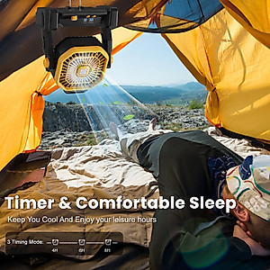 Camping Fan Rechargeable with Wireless Charger,10400mAh Portable Battery Operated Fan with LED Lantern,Hanging Hook,USB-C Charging,Table Fans for Fishing,Travel,RV, Bedroom, Job