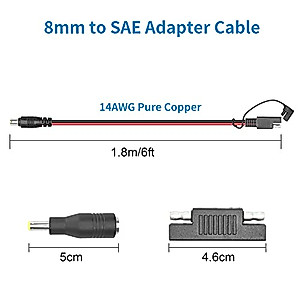 RIIEYOCA DC 8mm Male to SAE Connector Adapter 14AWG Cable,with SAE Polarity Reverse and DC 5.5mm x 2.5mm Adapter for RV & Solar Generator Portable Solar Panel,1.8M/6Ft