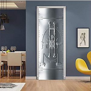 artfanke 3D Door Sticker Peel and Stick Bank Vault Door Metal- self-Adhesive Murals Wallpaper Decal for Bedroom Decor 30.3"x78.7"(2 Sheets/Set)