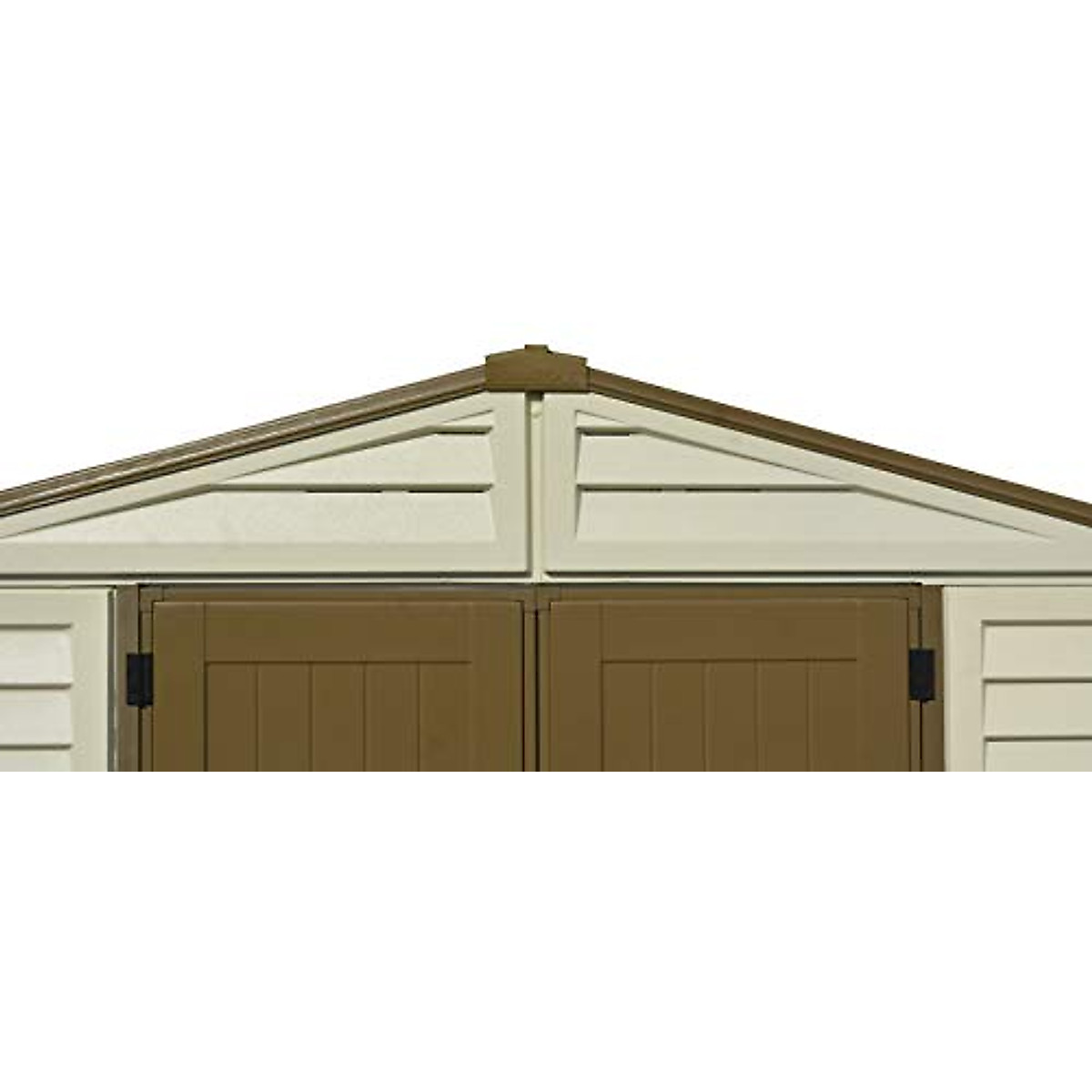 Duramax 0638801402145 Woodbridge Plus 10.5 x 8 Plastic Garden Shed with Foundation Kit & Fixed Window Brown-15 Years Warranty, 10x8, Brown & Ivory