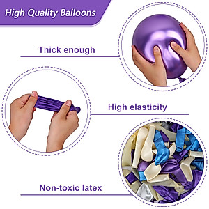 RUBFAC 136Pcs Blue and Purple Balloons Arch Garland Kit, 18/12/5 Inch Metallic Blue Party Balloons Set Silver Confetti Latex Balloons for Birthday Wedding Baby Shower Gender Reveal Deorations