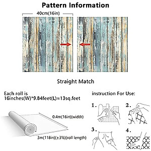 Dimcol Wood Contact Paper 15.7"x118" Self-Adhesive and Removable Wood Peel and Stick Wallpaper Blue Distressed Wood Grain Contact Papers for Cabinets Waterproof Wall Paper