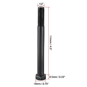 uxcell 1/2-13 * 4-1/2'' Hex Head Screw Bolts Fastener Grade 5 UNC Carbon Steel Black 2pcs
