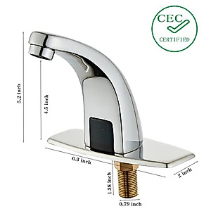 Commercial Automatic Touchless Sensor Bathroom Faucet,Motion Activated Hands Free Kitchen Sink TapCEC Watersense with Hole Cover Deck Plate, Chrome