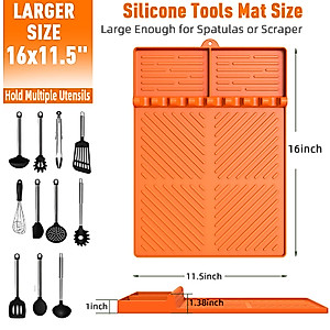 Silicone Grill Mat Compatible with Blackstone, Silicone Griddle Tools Mat with Drip Pad, Spatula Mat for Outdoor Grill Kitchen Counter (Orange)