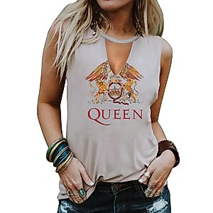 Women Vintage Rock Band Shirt Summer Graphic Tees Freddie Cute Mercury Rock Band Tees Tank Top for Music Lovers (XL, Black)