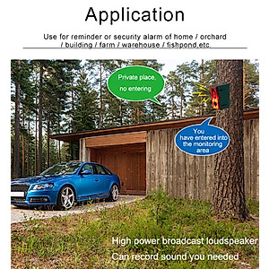 LAFEINA Solar Sound & Strobe Light Alarm Motion Detector, Gunshot & Dog Barking & Recording, Record 20S Custom Message Siren Security Alert System for Farm Barn Villa (1)