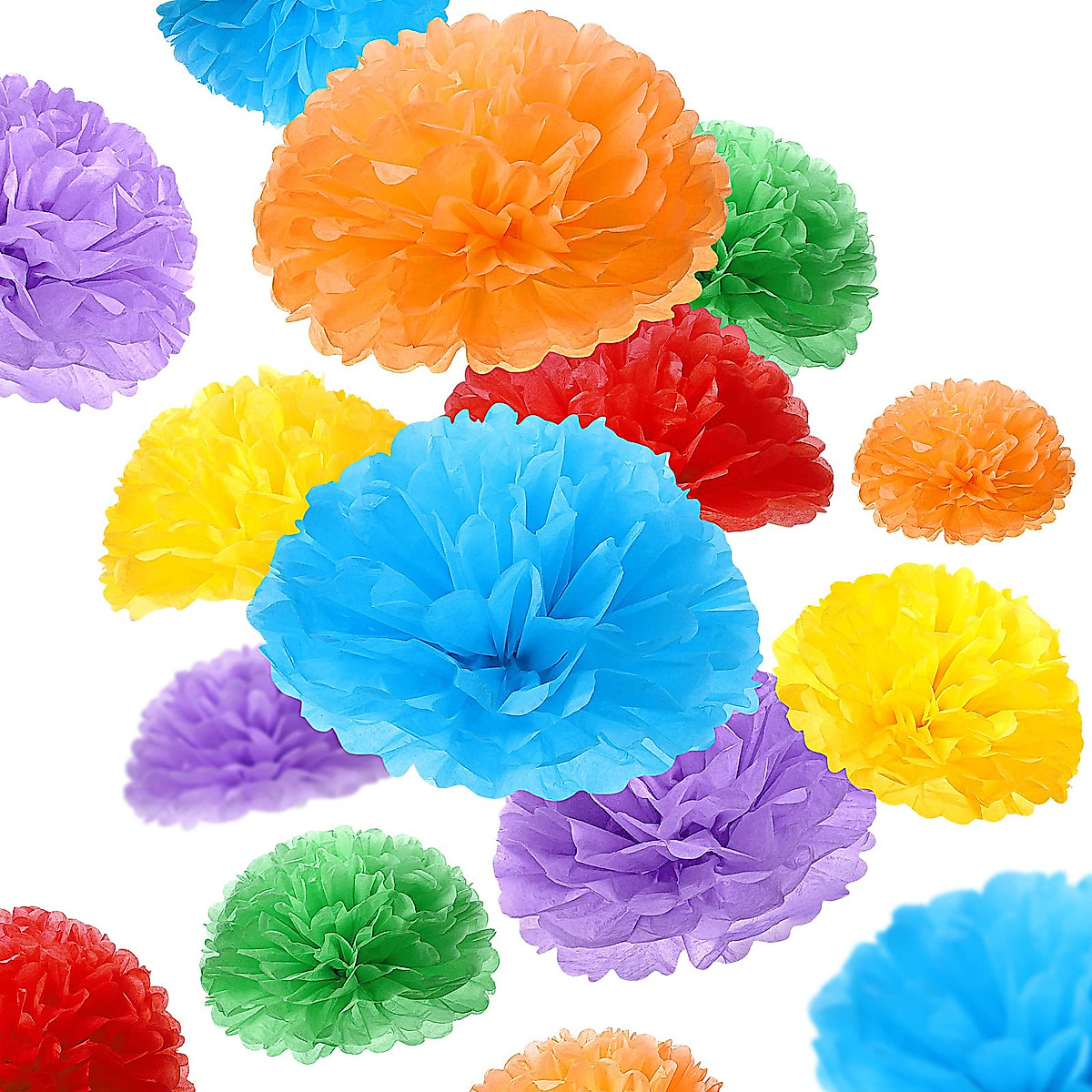 Estune 48 Pcs Tissue Paper Pom Poms 14''/ 12''/ 10''/ 8''/ 6'' Tissue Paper Flowers Decorations for Wedding Birthday Bridal Shower Baby Shower Decor (Rainbow)