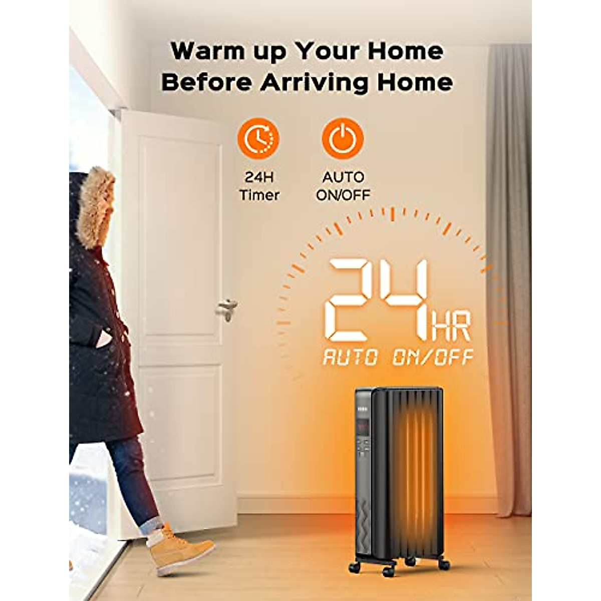 Dreo Radiator Heater, Upgrade 1500W Electric Portable Space Oil Filled Heater with Remote Control, 4 Modes, Overheat & Tip-Over Protection, 24h Timer, Digital Thermostat, Quiet, Indoor