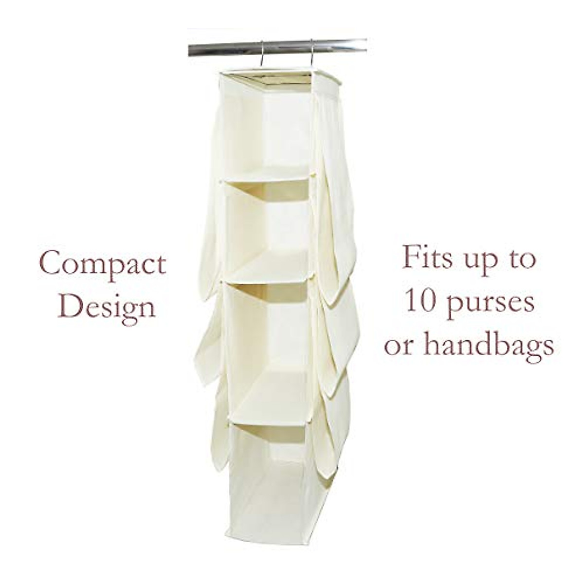 Gatsjy Hanging Purse Handbag Storage Organizer Closet Bag Holder Shelf Rack Hanger with 10 Nonwoven Pockets and Comes with One Dust Bag