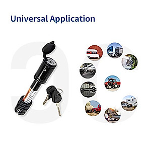 METOWARE Black Trailer Hitch Lock, 5/8" Dia Barbell-Style Locking Hitch Pin, Towing Hitch Receiver Lock with Anti-Rattle, Fits 2" Receiver Tubes, Class III & IV Hitch Receivers (1 Pack)