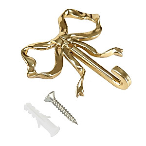 BinaryABC Gold Bow Wall Hooks Brass Coat Hooks Kitchen Hook Towel Hook Clothes Hook Key Holder Hat Hooks,65mm