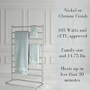 Warmrails Hyde Park Towel Warmer - Free-Standing Towel Warmer Rack for Drying Towels and Garments - 39-Inch Nickel Finish Frame with 8 Bars - Model WHS