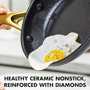 GreenPan Deco Hard Anodized Healthy Ceramic Nonstick 12” Saute Pan with Lid, Gold-Tone Stainless Steel Handle, Durable, Scratch Resistant, Dishwasher & Oven Safe, PFAS-Free, Black