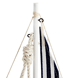 Juvale Sailboat Model Decoration - Wooden Sailing Boat Home Decor Set, Beach Nautical Design, Navy Blue and White with Ship's Wheel, 13 x 15 x 3 Inches
