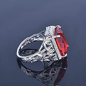 Gixaxak Elegant Huge Tanzanite 925 Silver Ruby Ring Emerald-Cut AAA CZ Engagement Ring Red Oversized Rectangular 3A Zircon Engagement Ring for Women 9