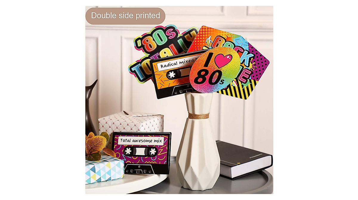 Retro 80's Party Decorations - 24 Pieces Centerpiece Sticks & Props
