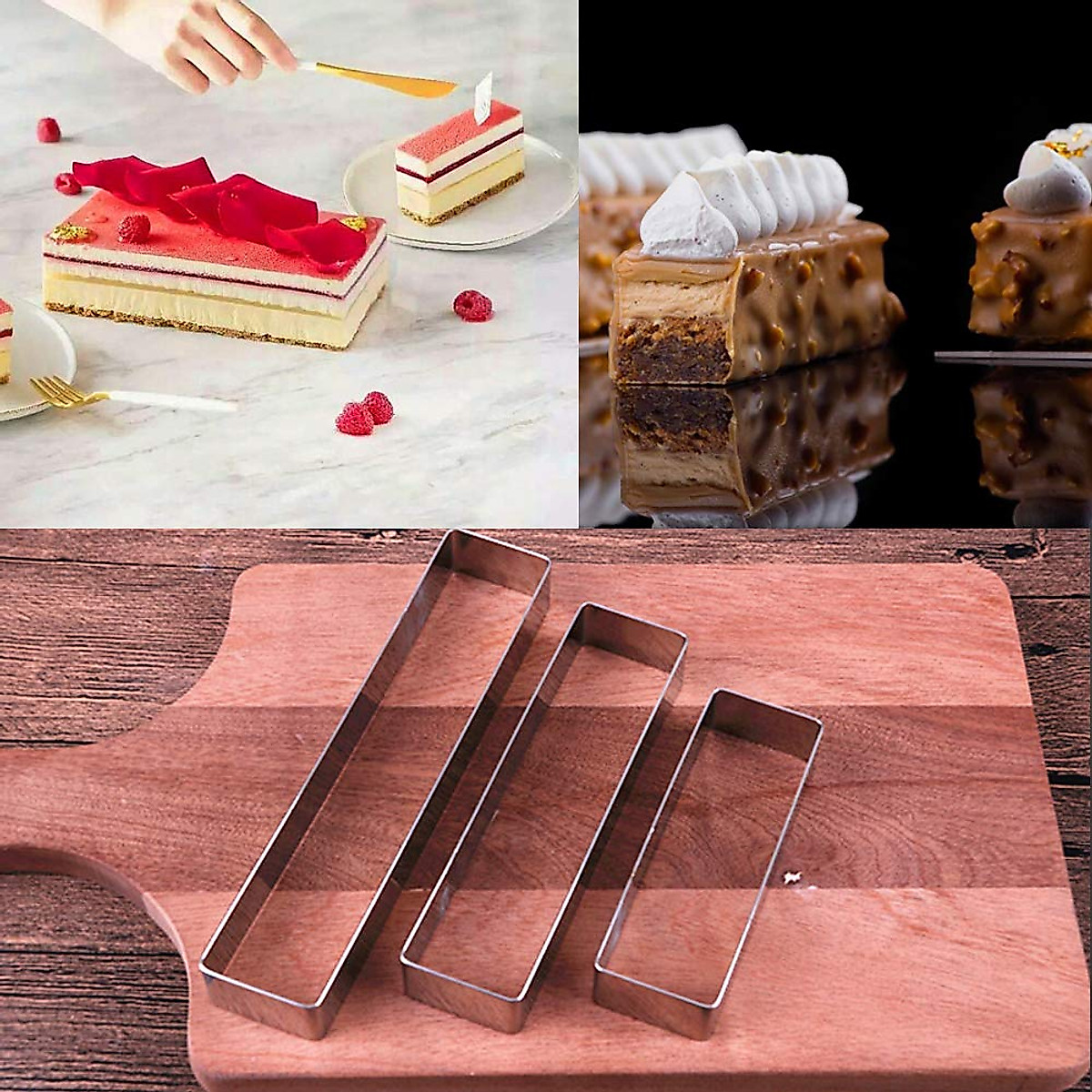 Rectangle Cake Mousse Mold - Stainless Steel Baking Molding Forming Layering Cake Pastry Ring, Cutters Square Baking Metal Ring Molds