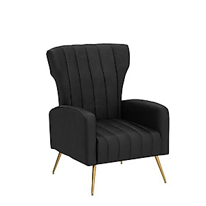 US Pride Furniture Modern Velvet Accent Chair for Living Room, Bedroom or Office with Stylish Metal Legs, Plush Upholstery and Wood Frame, Small-Medium, Black