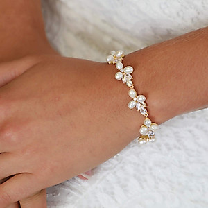 Mariell Freshwater Pearl Gold Bridal Bracelet, 6 5/8" Plus 1/2" Extender, Wedding Jewelry Gift for Women