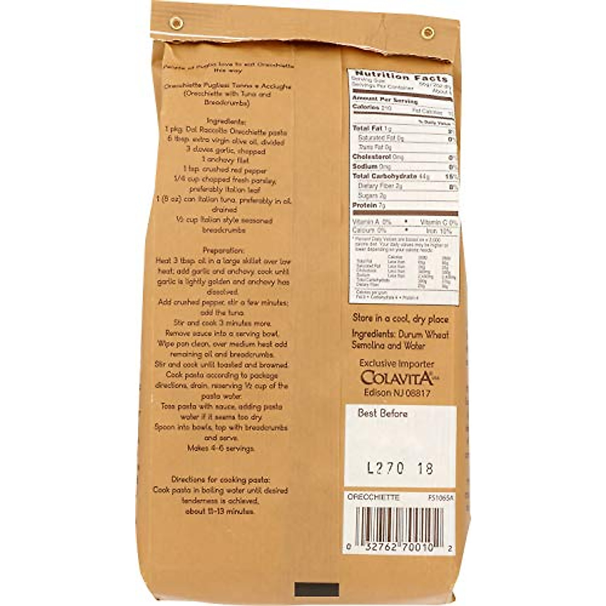 Dal Raccolto Pasta - Orecchiette Pugliesi, 1 lb Bag