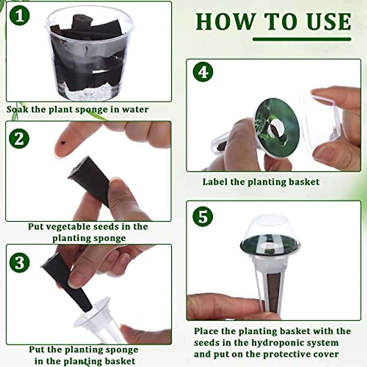 200 Pack Plant Seed Starter Sponges Kit Hydroponic Growing Seed Pods Kit Include 50 Plant Grow Baskets, 50 Seed Pot Label, 50 Plant Grow Sponges 50 Transparent Lids for Hydroponic Indoor Garden System