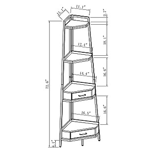 ELzEy Corner Shelf with Two Drawers Tall 4-Tier Industrial Bookcase Black