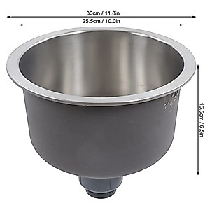 Hyuduo Kitchen Wash Basin, Mini Round Kitchen Sink Stainless Steel Bar Round Basin with Drainpipe Fitting 30cm Diameter Stainless Steel
