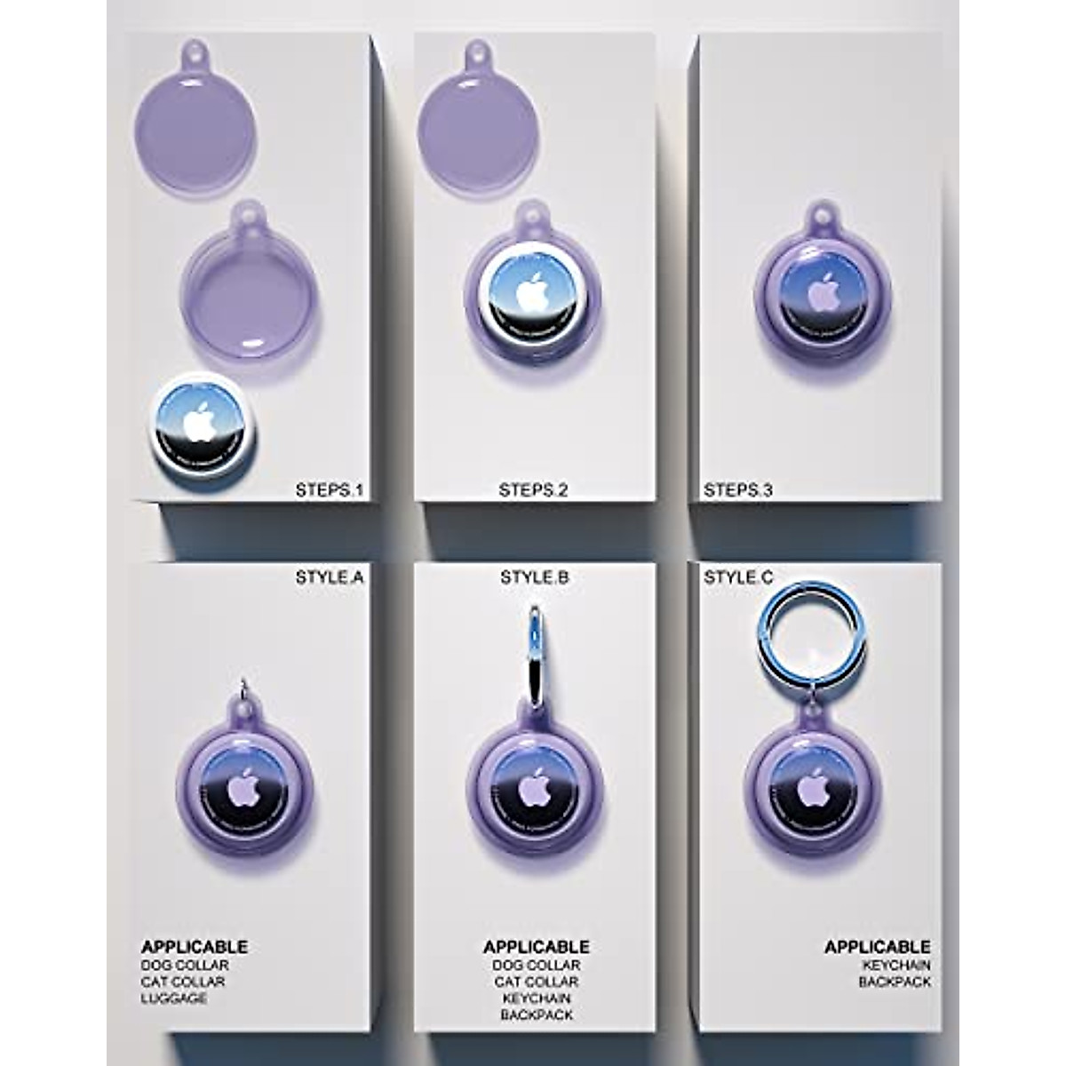 4 Pack Airtag Keychain Waterproof, Air Tag Holder for Apple Airtag GPS Tracker, Soft Full-Body Shockproof Apple Tag Case for Dog Cat Collar, Luggage, Keys (4 Holder+1 Lanyard)