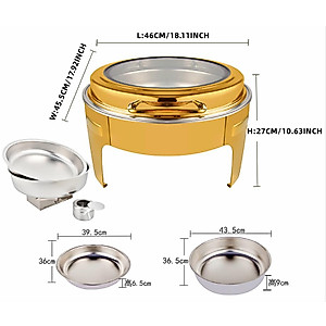 HONHPD 1 Pcs 6.8QT Round Chafing Dish Buffet Set,Gold Stainless Steel Buffet Servers and Warmers ...