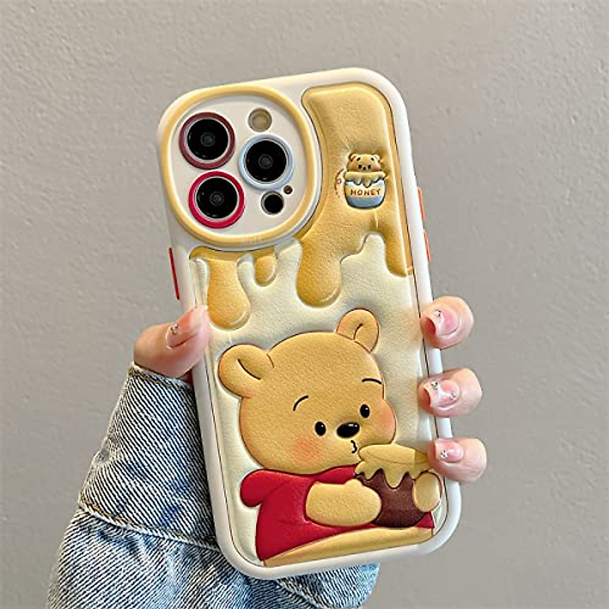 aartvark tees Compatible with iPhone 13 Pro Max Cute Case, TPU Leather Phone Emboss Cartoon case Soft Rubber Shockproof Protective for iPhone 13 Pro Max Case Cover for Women Girls (Yellow Bear)