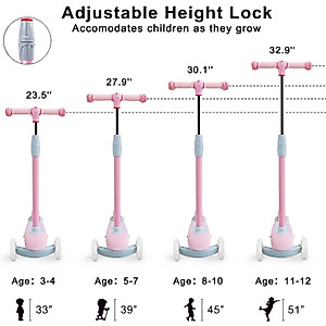 67i Scooters for Kids 2+ Year Old, Kids Scooter 3 Wheel, Toddler Scooter with Lean-to-Steer System and 4 Height-Adjustable Handlebar (Pink)