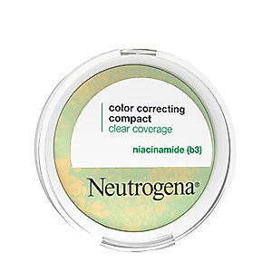 Neutrogena Clear Coverage Color Correcting Powder Makeup Compact, Mattifying CC Powder with Niacinamide & Green & Yellow Powders to Even Tone, Brighten, & Control Shine, Oil-Free, 0.38 oz