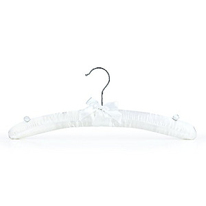 HANGERWORLD 3 Pack White Satin Padded Hangers with Non-Slip Buttons -15inch Cushioned Coat Hanger for Dresses, Sweaters, Blouses, Shirts, Women's Clothing
